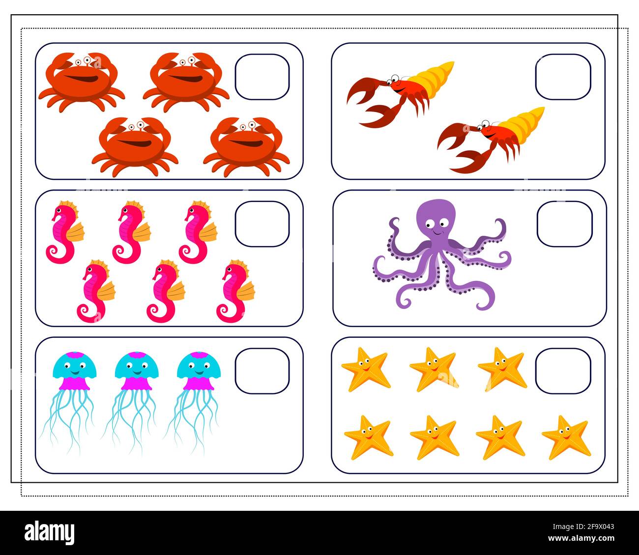 Math game for kids count how many of them there are. crab, crayfish ...