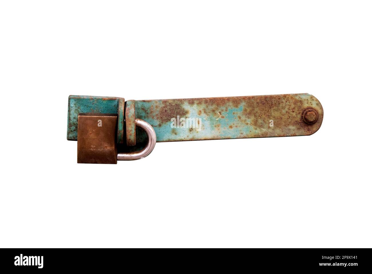 Old rusty garage or gate lock isolated on white background ...