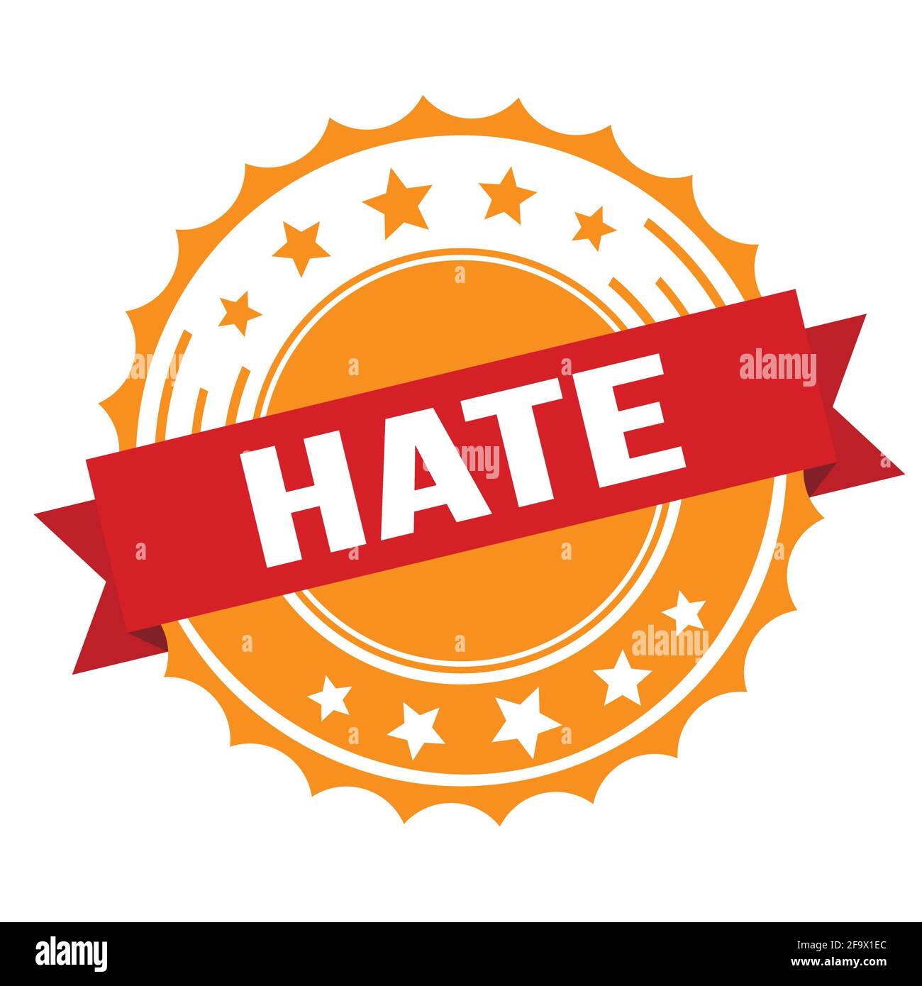 HATE text on red orange ribbon badge stamp Stock Photo - Alamy
