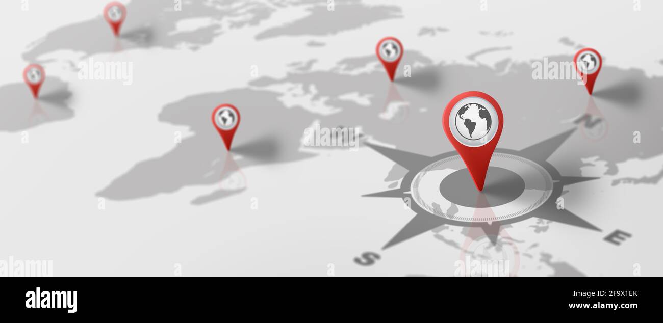 GPS Navigation World Map with Red Pin icon. Map and pin marker location ...