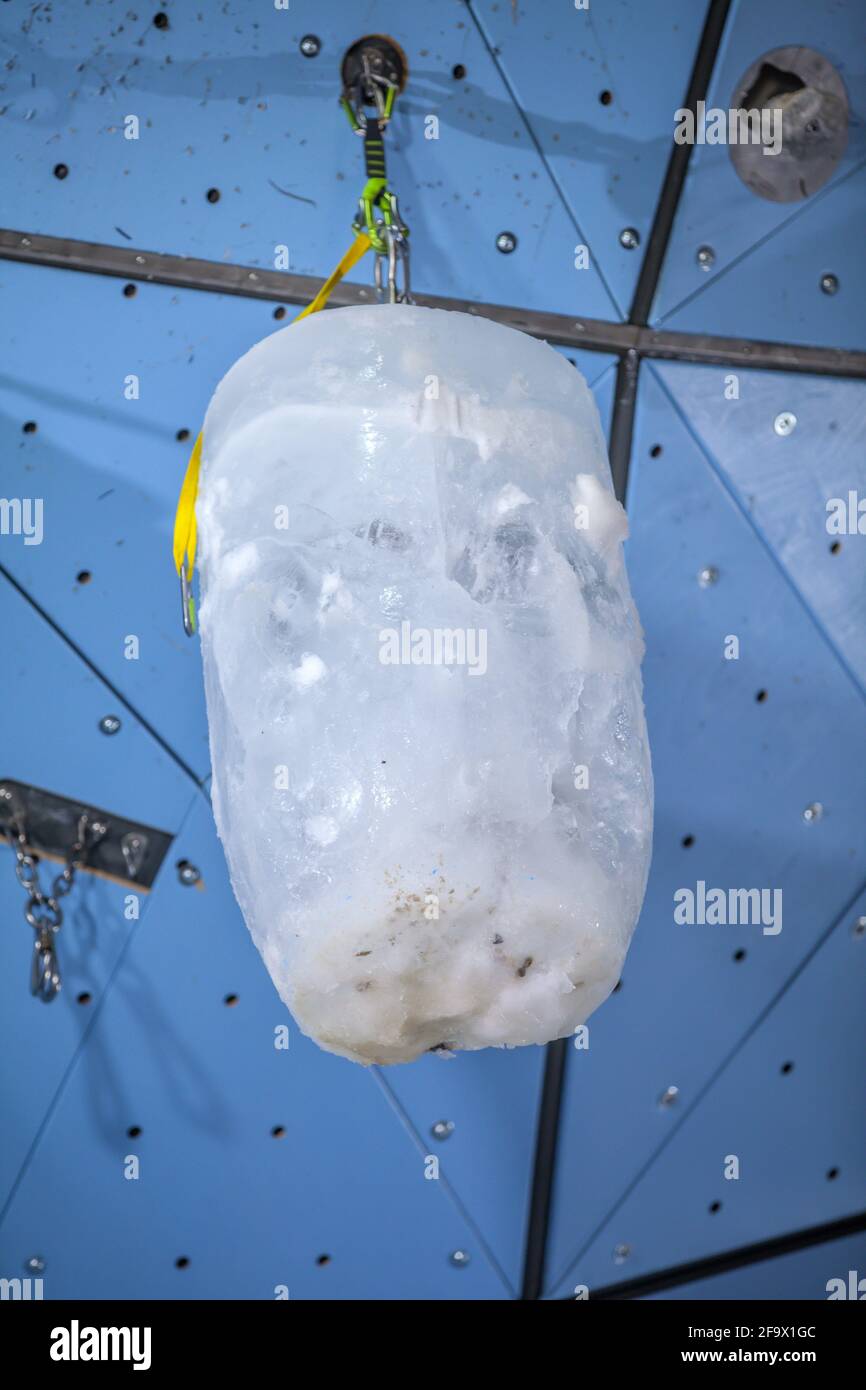 Giant piece of ice hanging from wa Stock Photo - Alamy