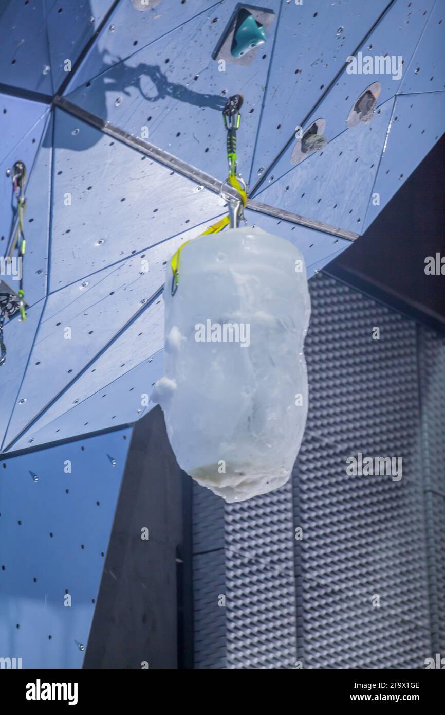 Giant piece of ice hanging from wa Stock Photo - Alamy