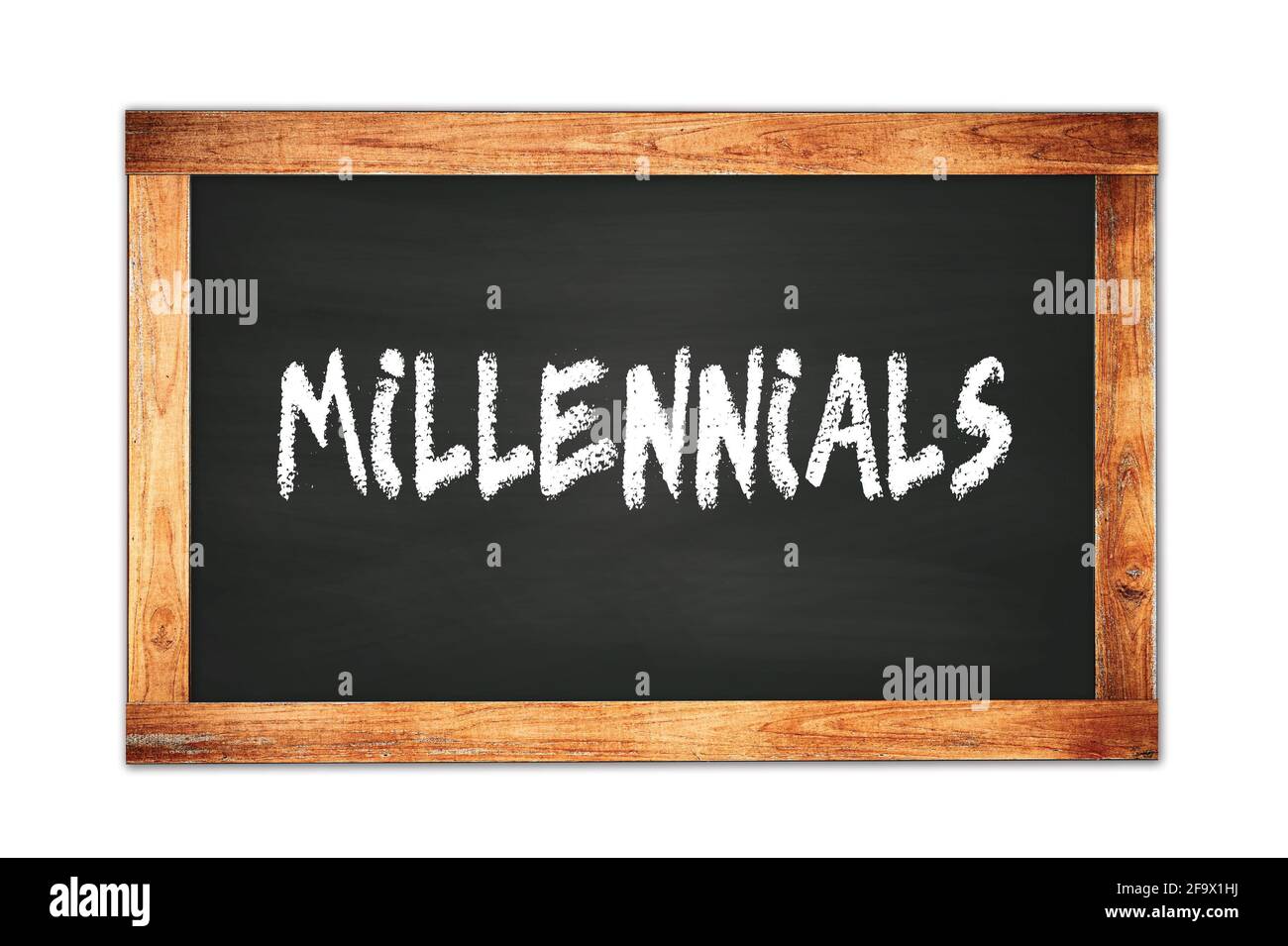MILLENNIALS text written on black wooden frame school blackboard Stock ...