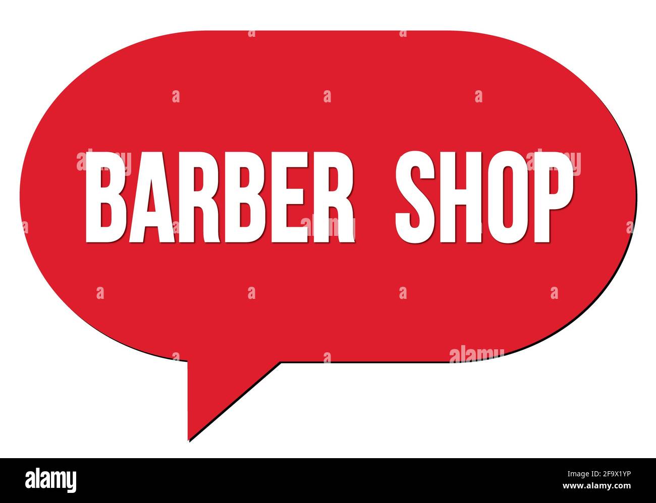 BARBER SHOP text written in a red speech bubble stamp Stock Photo - Alamy