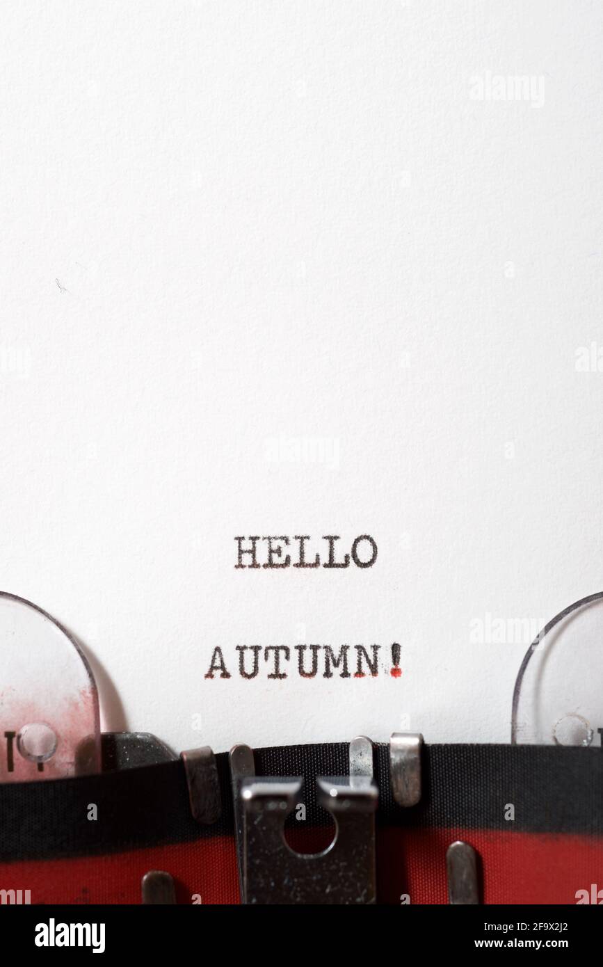 Hello autumn phrase written with a typewriter Stock Photo - Alamy