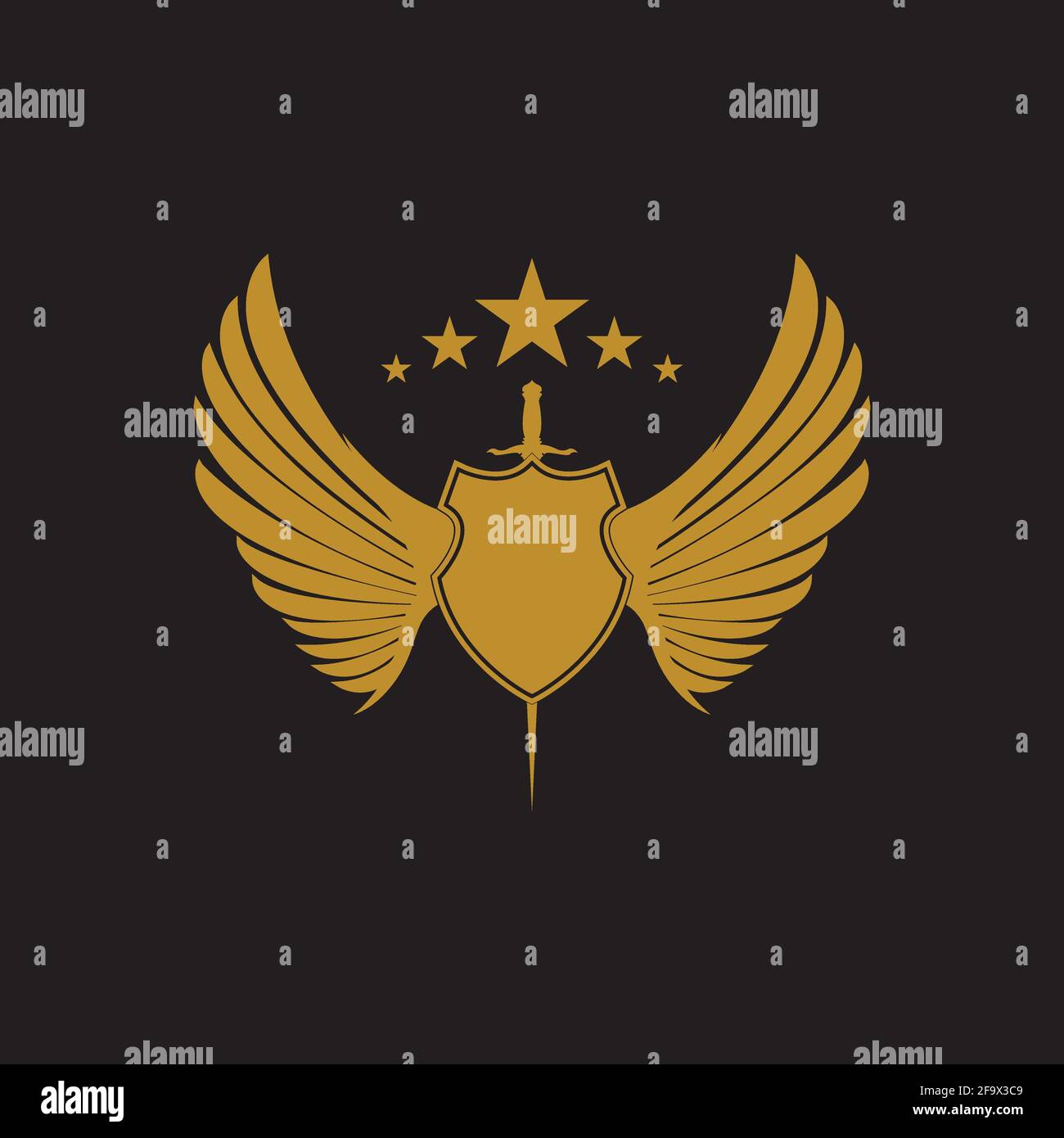 Gold winged sword with shield vector icon Stock Vector Image & Art - Alamy
