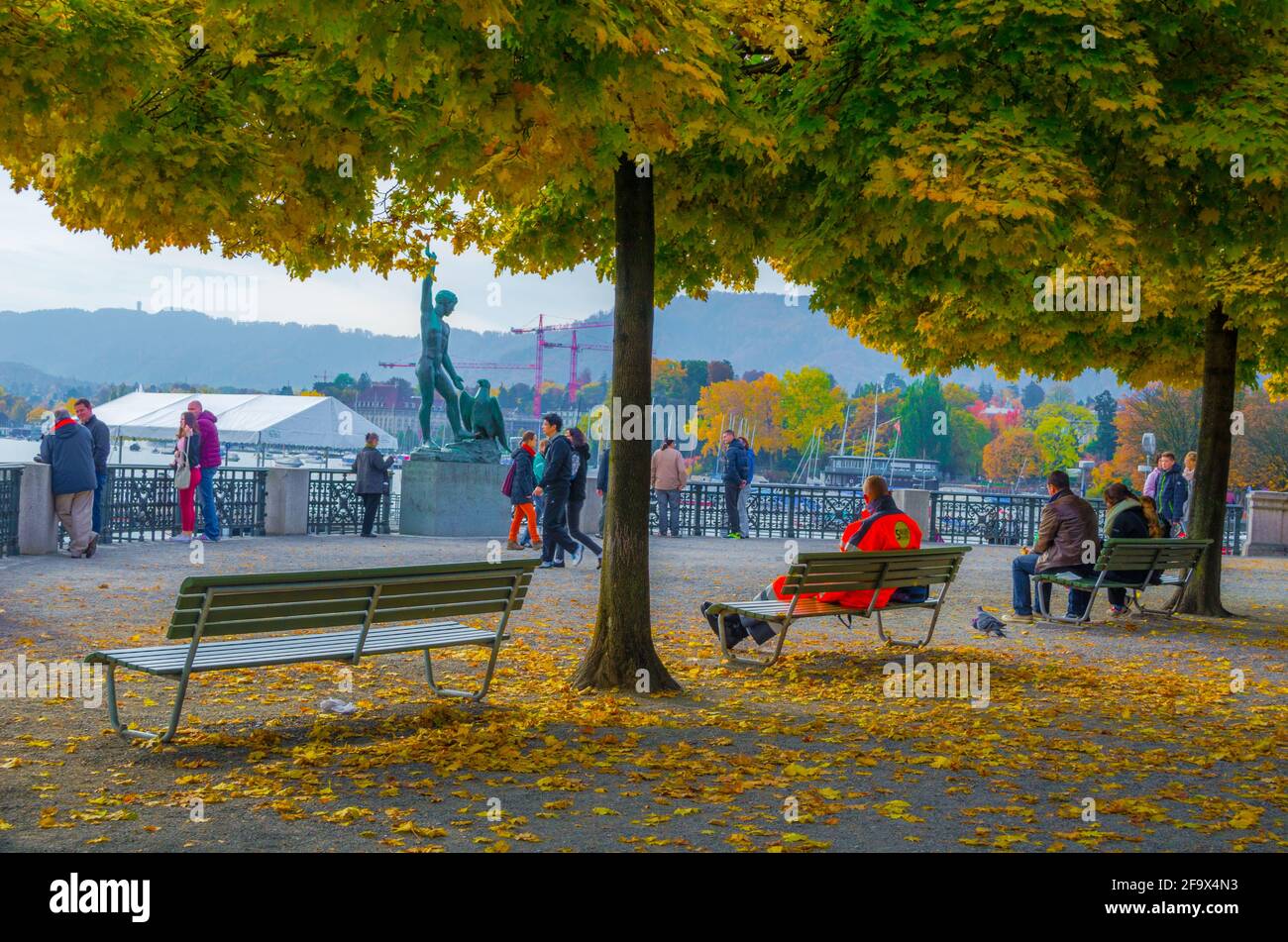 ZURICH, SWITZERLAND, OCTOBER 24, 2015: promenade alongside of the ...
