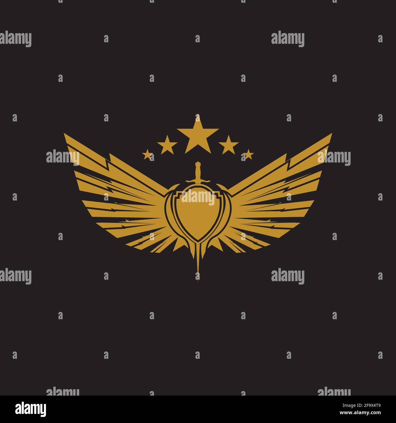Gold winged sword with shield vector icon Stock Vector Image & Art - Alamy