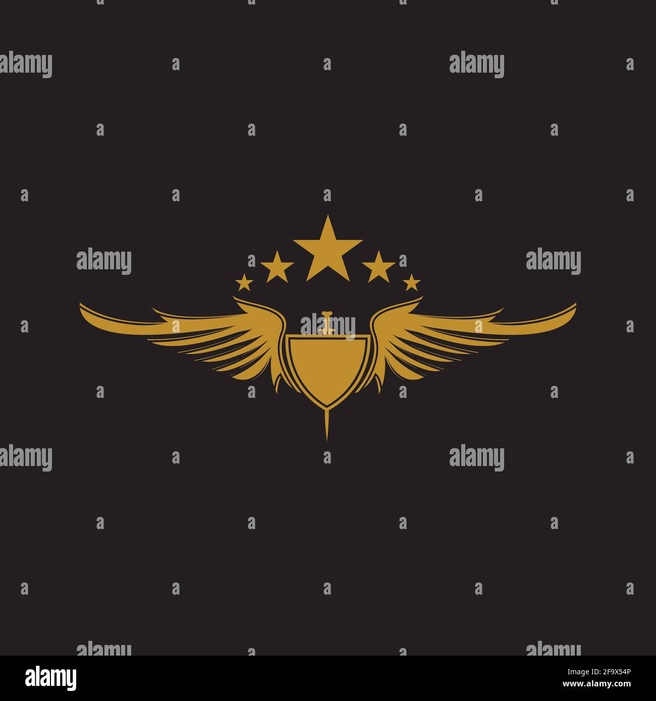Gold winged sword with shield vector icon Stock Vector Image & Art - Alamy