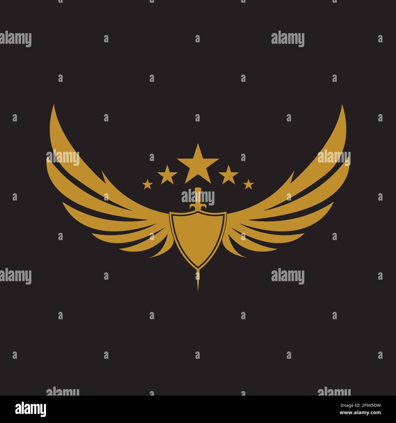 Gold winged sword with shield vector icon Stock Vector Image & Art - Alamy