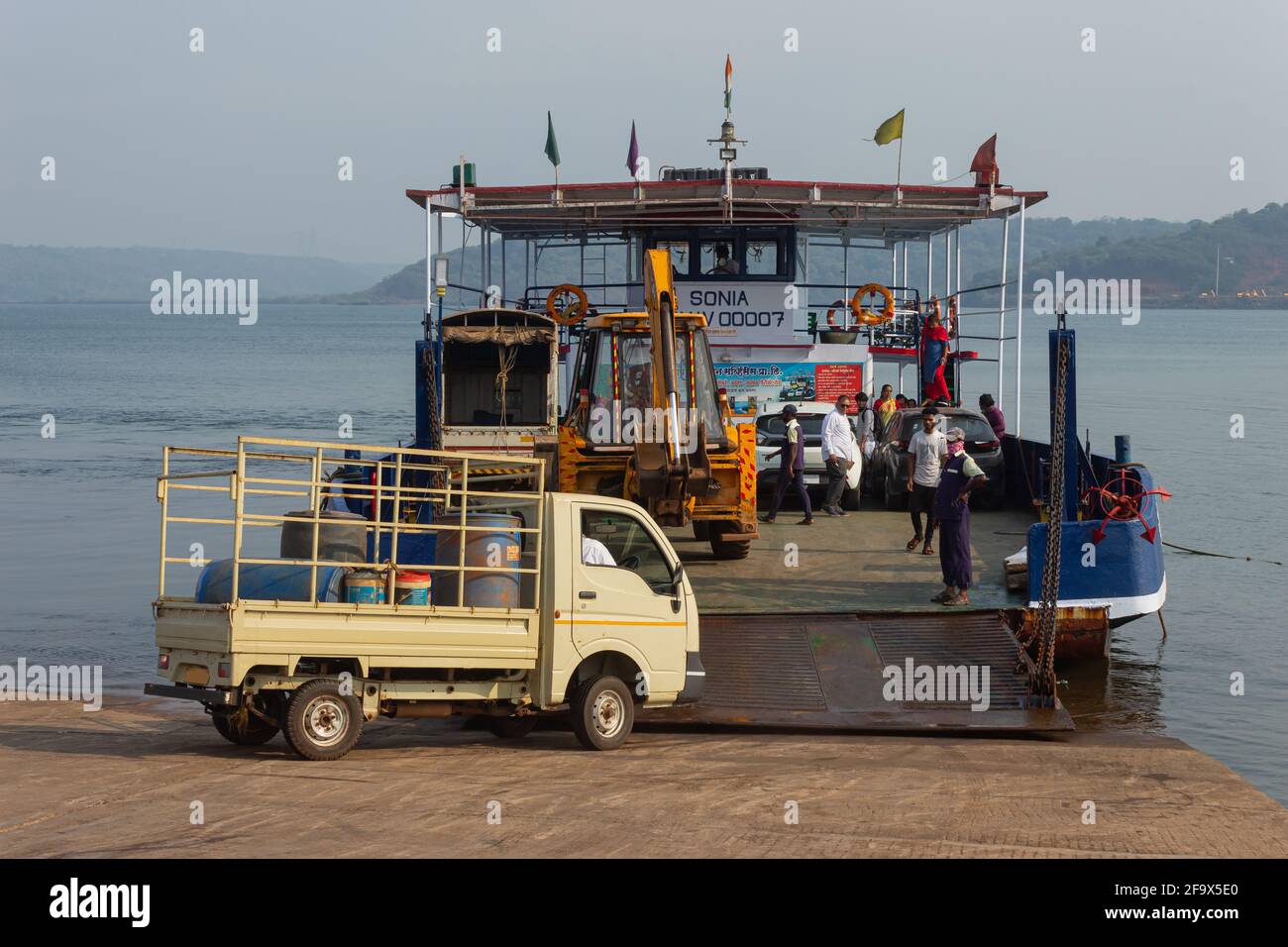 Vehicles getting into a Ferry Boat, Tawsal, Konkan, Maharashtra, India ...