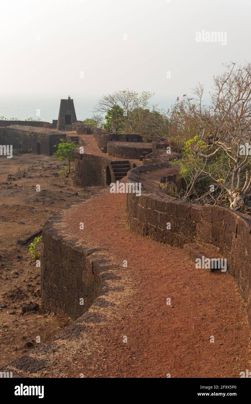 Wall of Jaigad fort, Jaigad, Maharashtra, India.Overlooks a bay formed ...