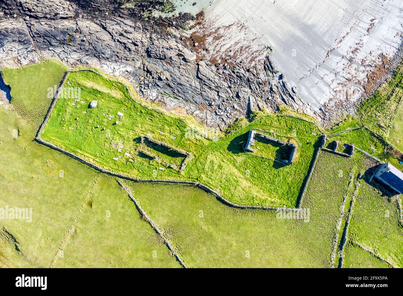 Aerial view of Inishkeel Island by Portnoo in County Donegal, Ireland ...