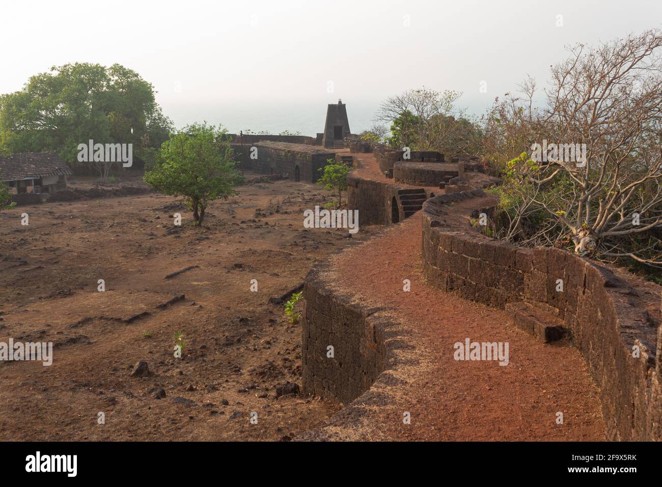 Wall of Jaigad fort, Jaigad, Maharashtra, India.Overlooks a bay formed ...