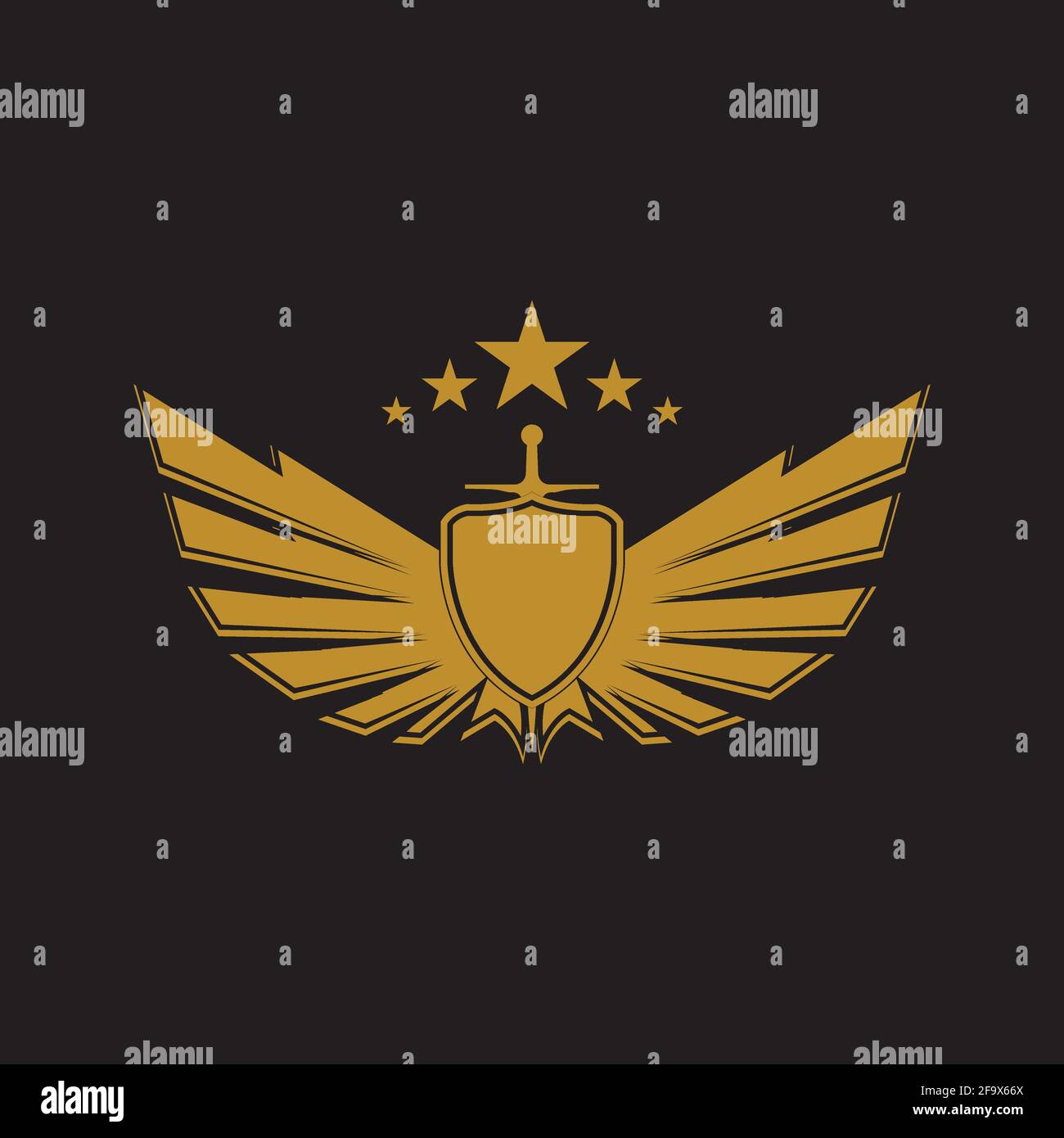 Gold winged sword with shield vector icon Stock Vector Image & Art - Alamy