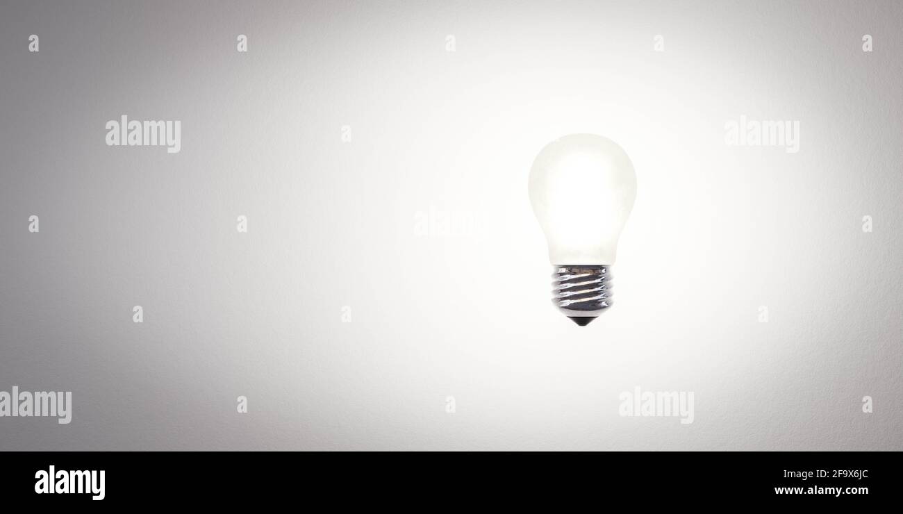 lit light bulb on bright background 3d render illustration Stock Photo ...
