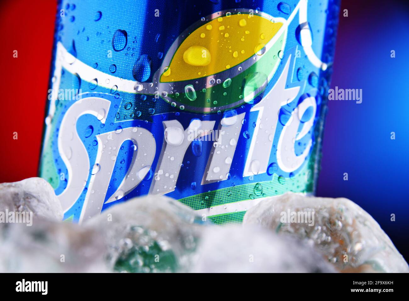 POZNAN, POL - FEB 25, 2021: Can of Sprite, a brand of soft drink ...