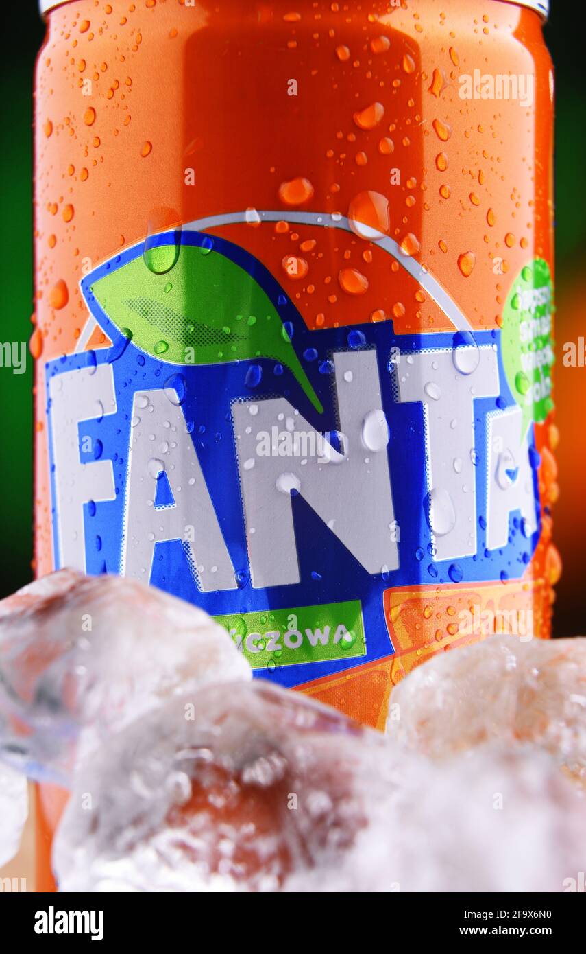 POZNAN, POL - FEB 25, 2021: Can of Fanta, a global brand of fruit ...