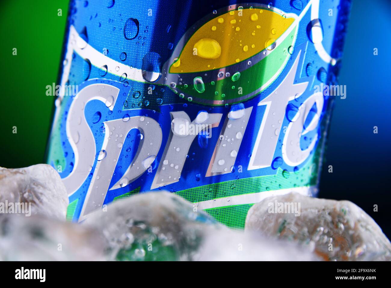 POZNAN, POL - FEB 25, 2021: Can of Sprite, a brand of soft drink ...