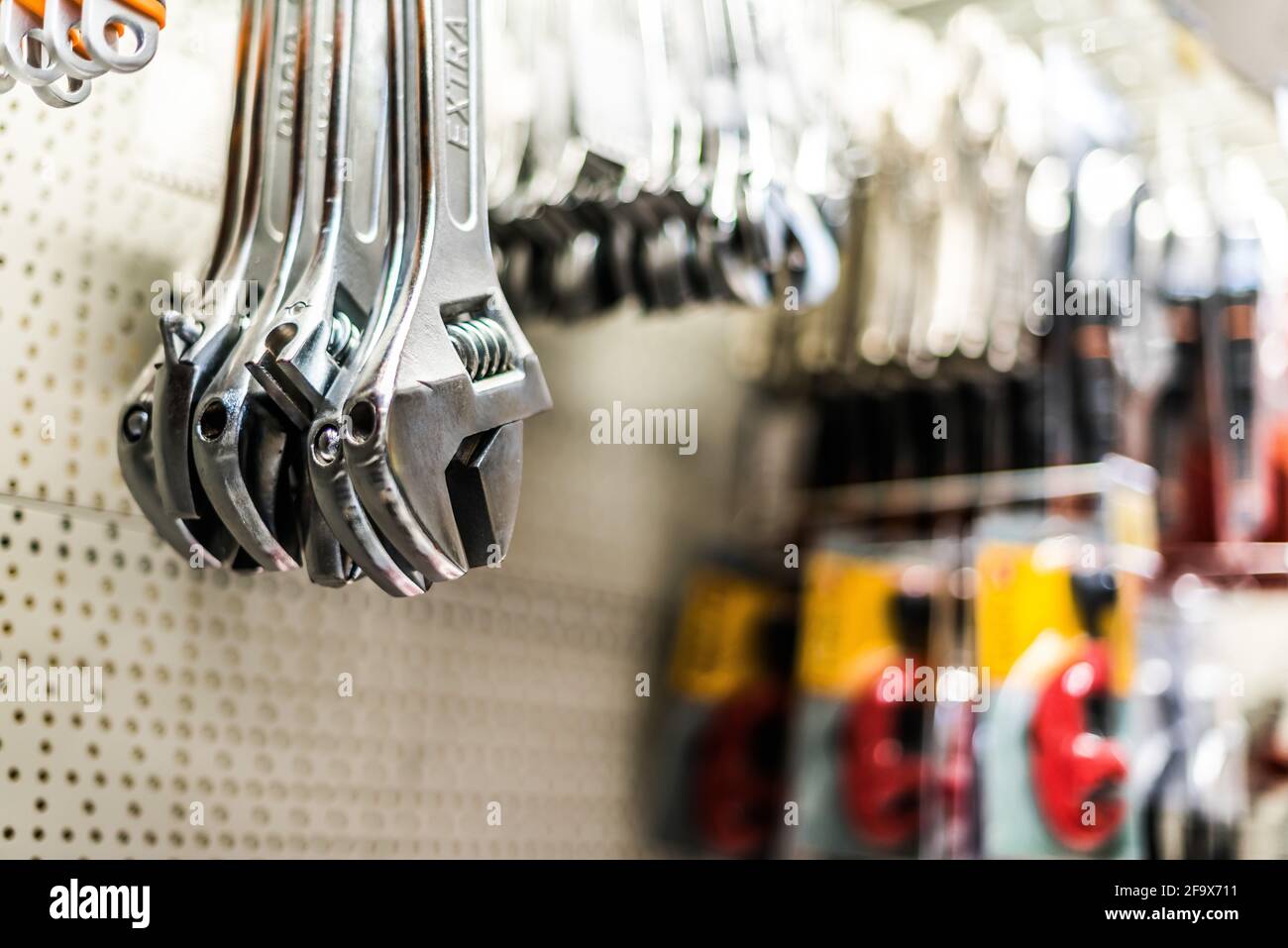 Tools put up for sale in a hardware store Stock Photo - Alamy