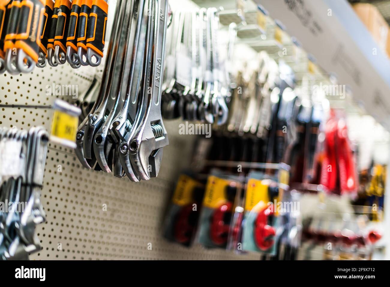 Tools put up for sale in a hardware store Stock Photo - Alamy