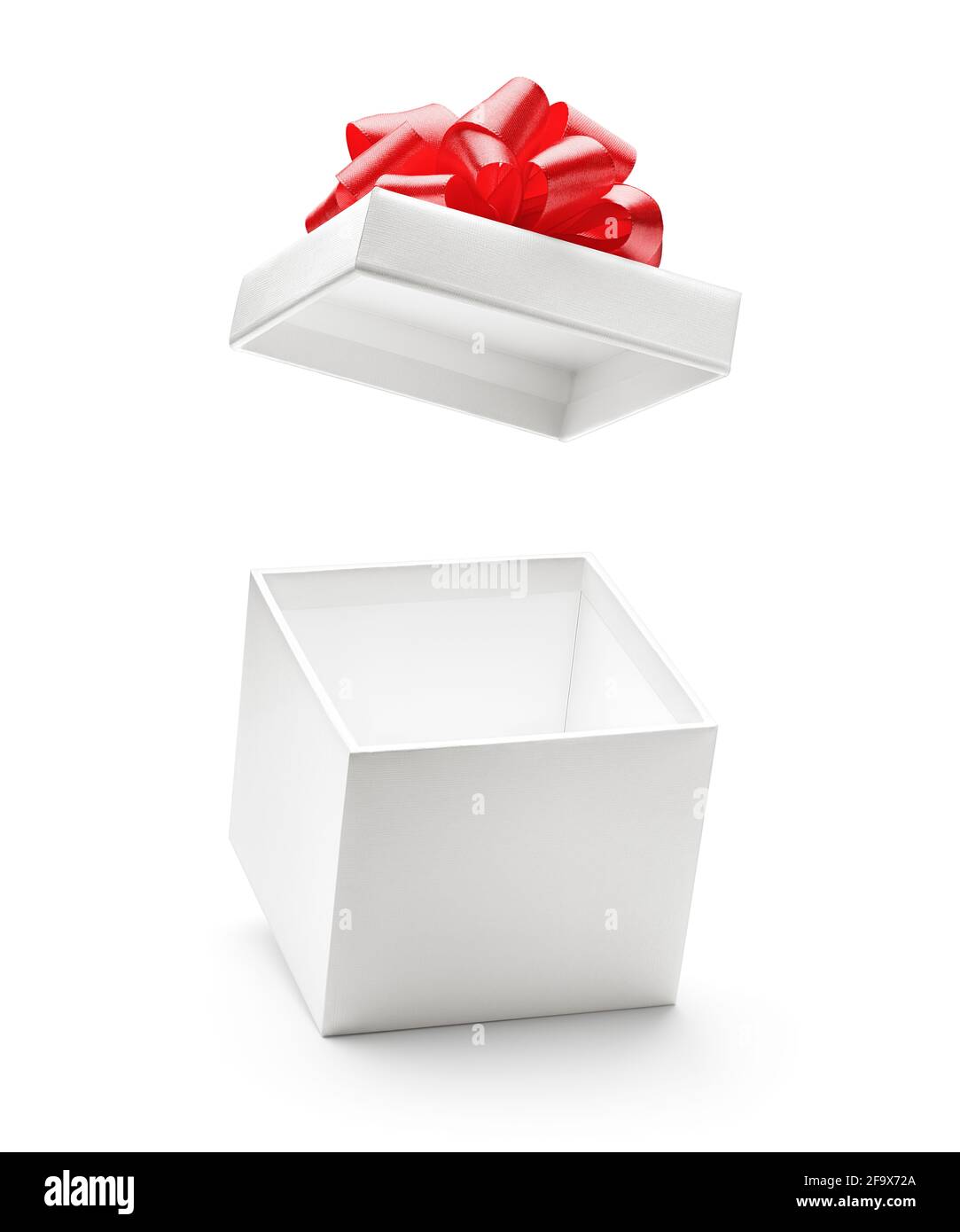 White color open gift box with red bow isolated on white background ...
