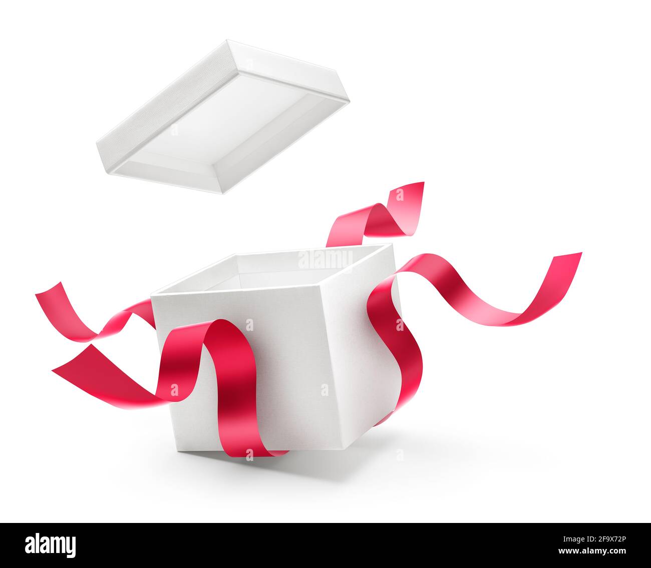 Opened gift box with red ribbon isolated on white background Stock ...