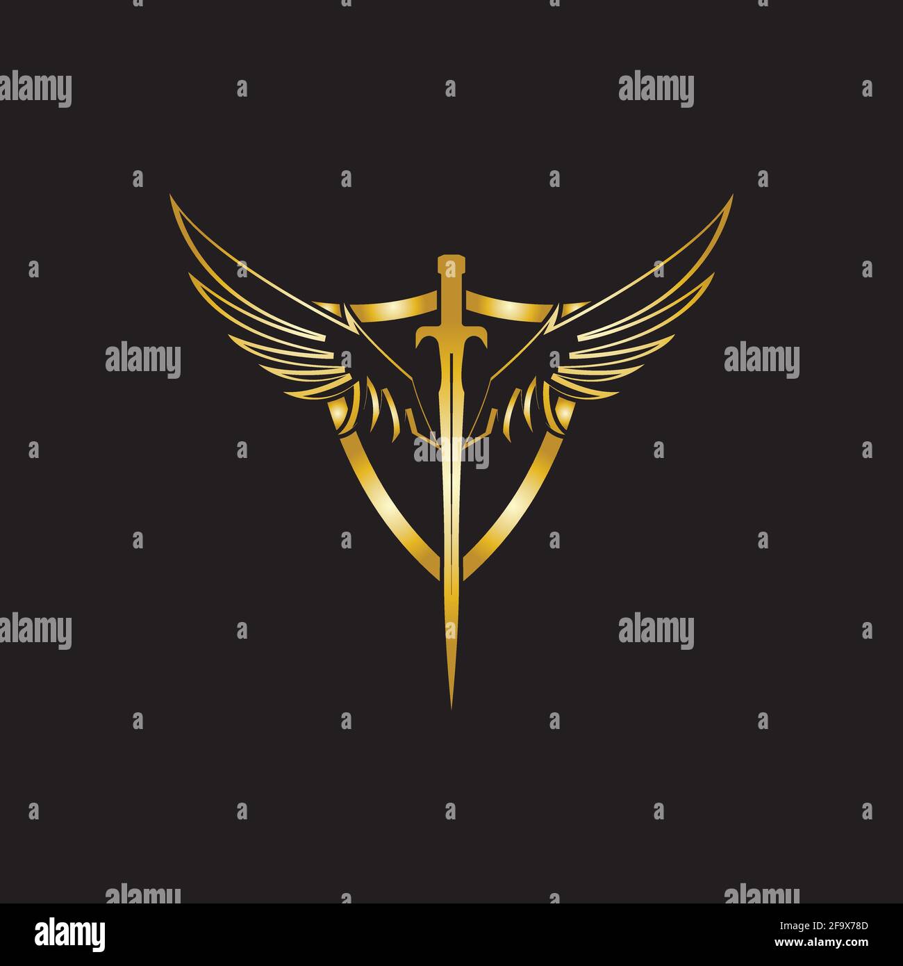 Gold winged sword with shield vector icon Stock Vector Image & Art - Alamy