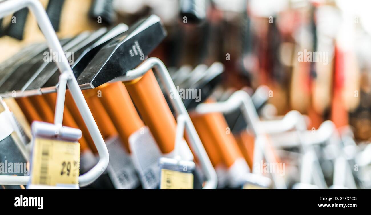 Hammers presented in a hardware store Stock Photo - Alamy