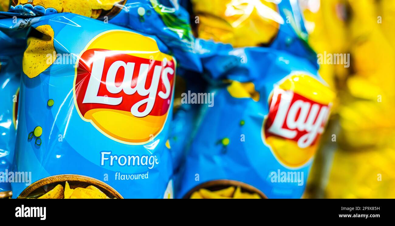 POZNAN, POL - APR 13, 2021: Packets of Lay's potato chips, popular ...