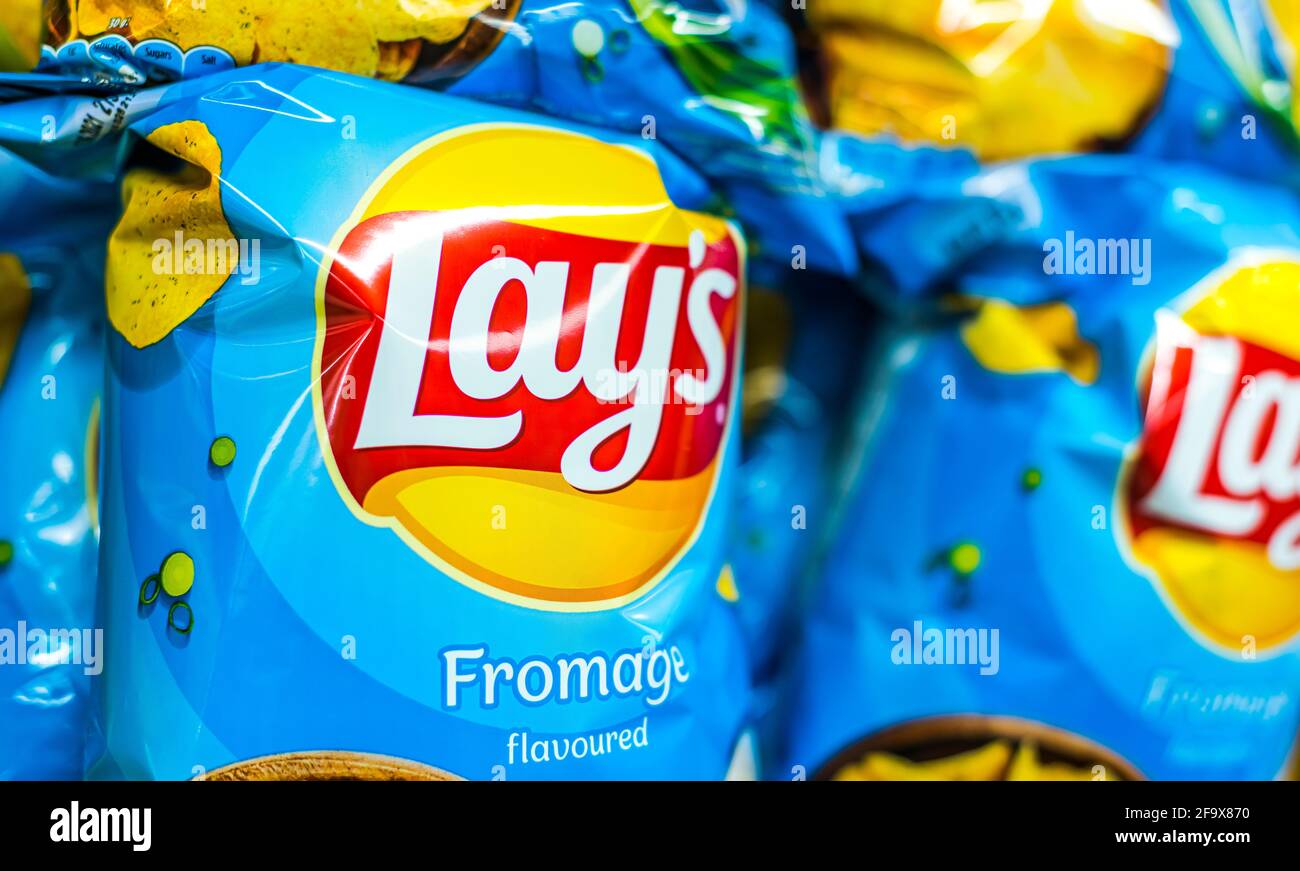 POZNAN, POL - APR 13, 2021: Packets of Lay's potato chips, popular ...