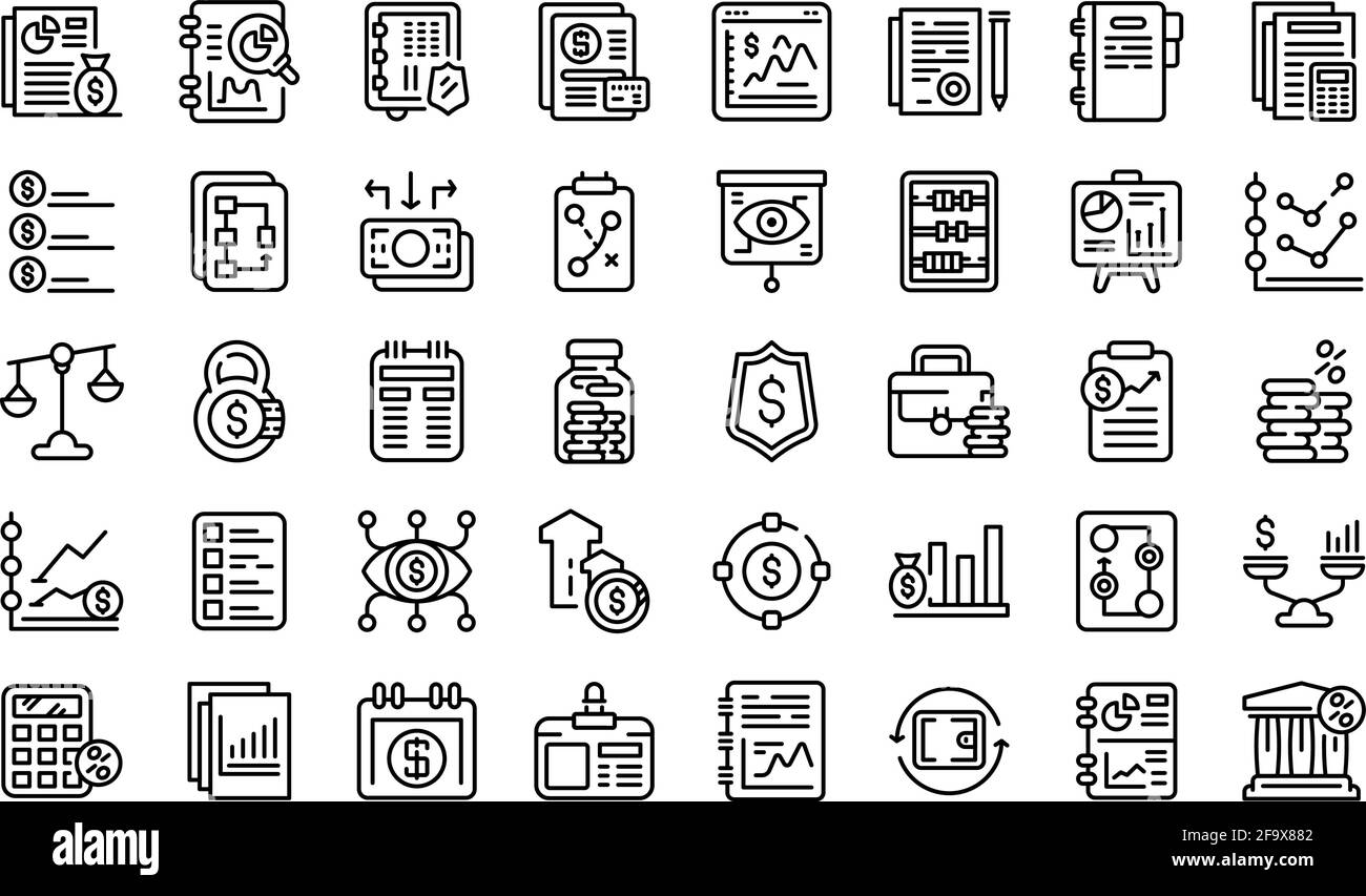 Financial planning icons set. Outline set of financial planning vector ...