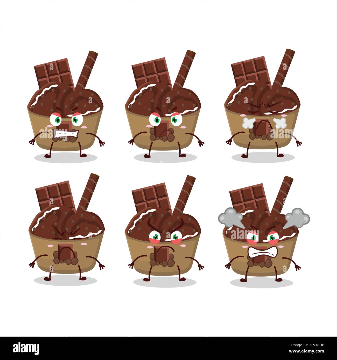Ice cream chocolate cup cartoon character with various angry ...