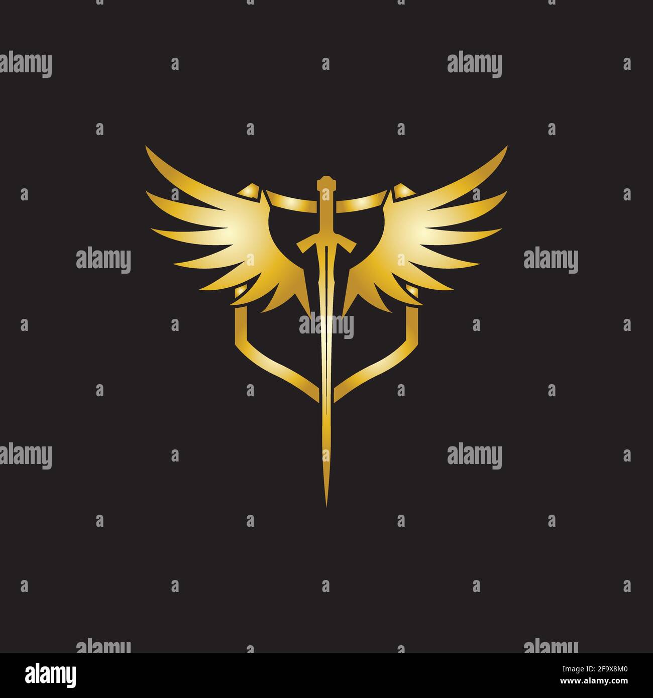Gold winged sword with shield vector icon Stock Vector Image & Art - Alamy