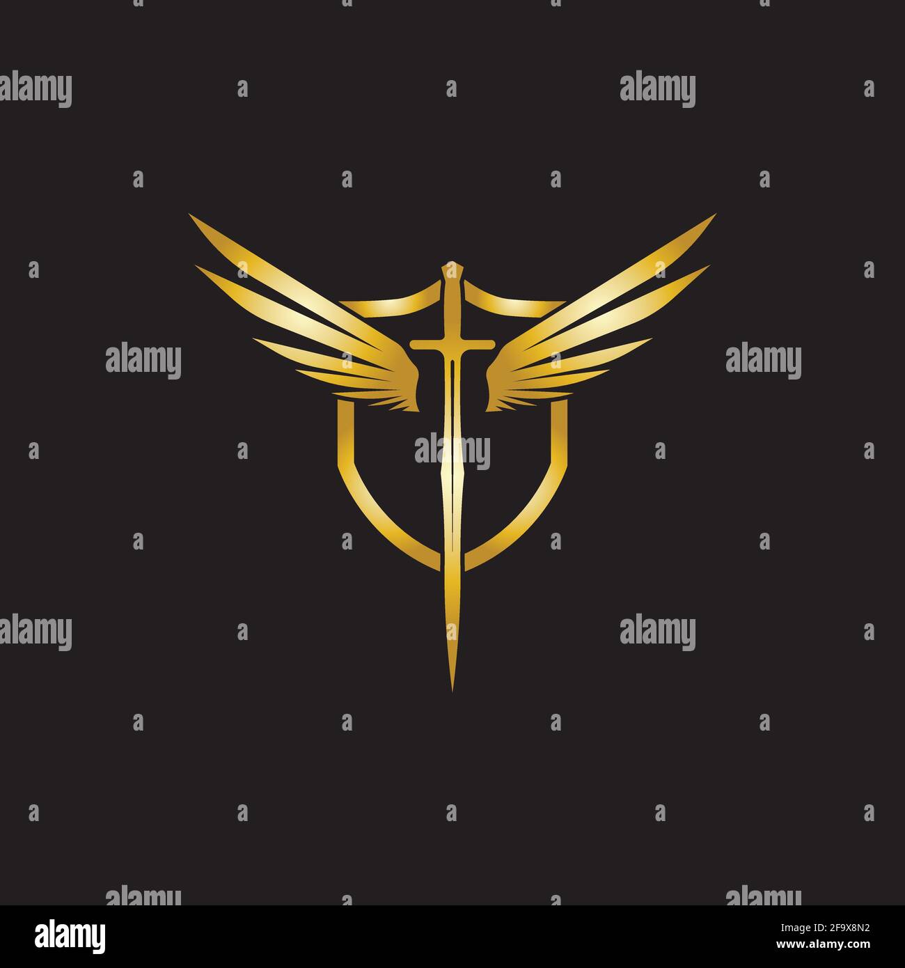 Gold winged sword with shield vector icon Stock Vector Image & Art - Alamy