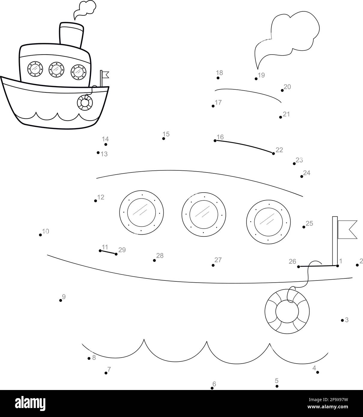 Dot to dot puzzle for children. Connect dots game. ship illustration ...