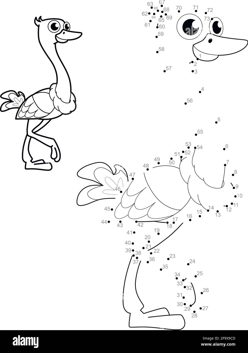 Dot to dot puzzle for children. Connect dots game. ostrich illustration ...