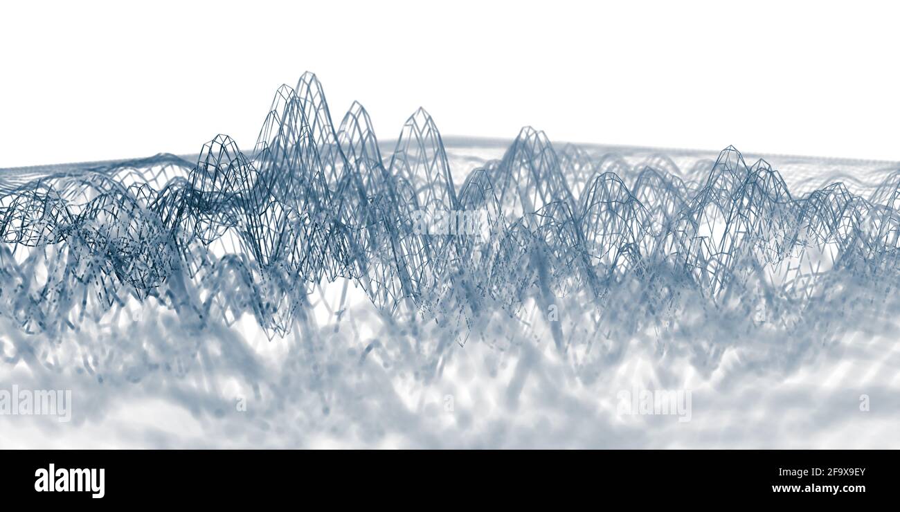 Frequency Sound Waves Or Audio Waves Visualization As Abstract Blue Grid Or Wireframe Mesh