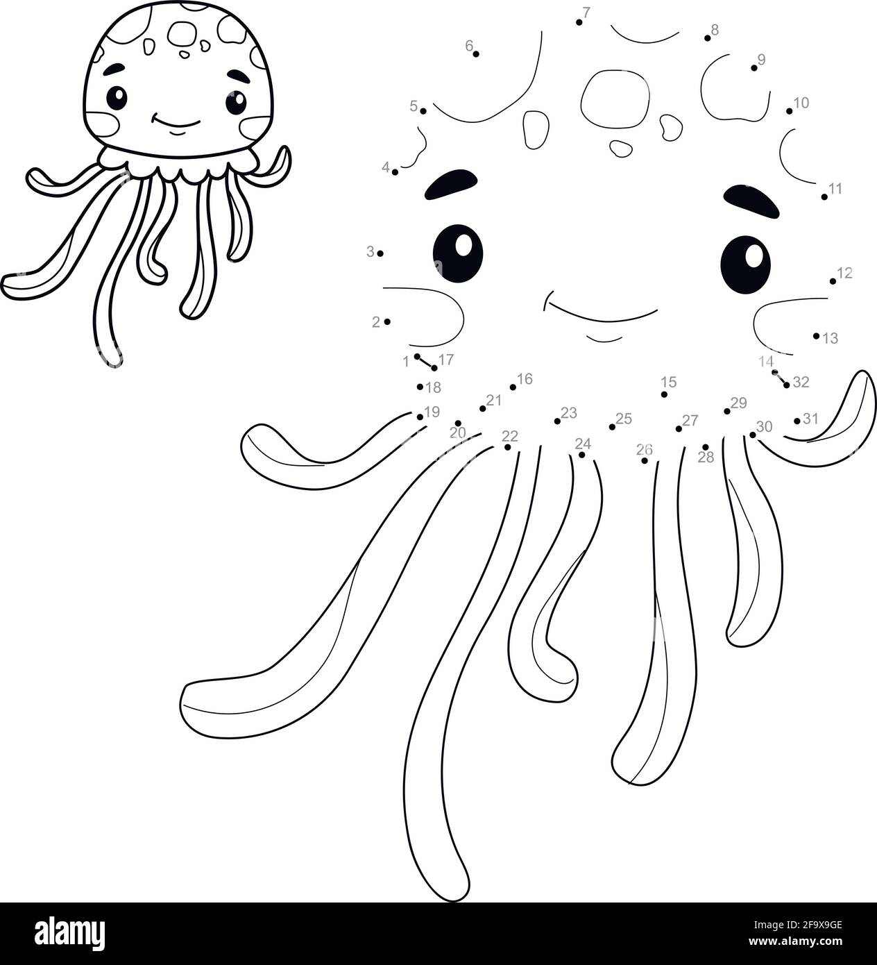 Dot to dot puzzle for children. Connect dots game. jellyfish ...