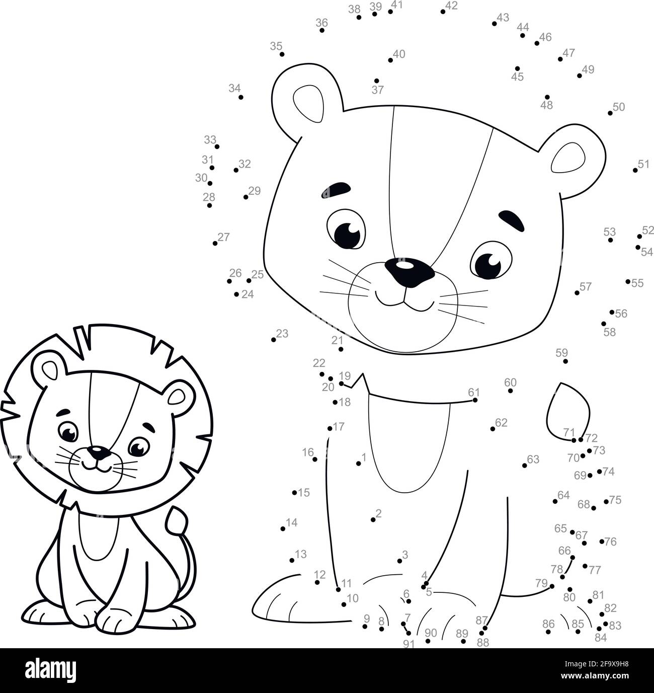 Dot To Dot Puzzle For Children Connect Dots Game Lion Illustration 