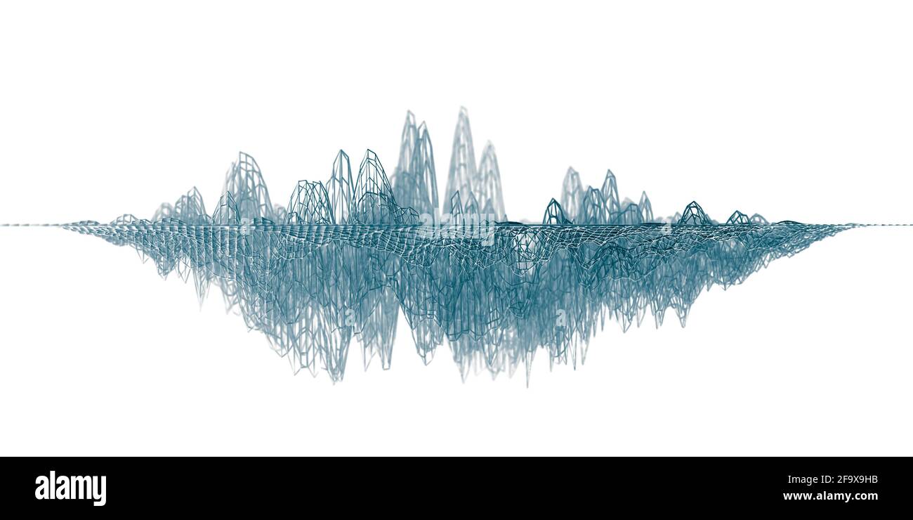 Frequency Sound Waves Or Audio Waves Visualization As Abstract Blue Grid Or Wireframe Mesh