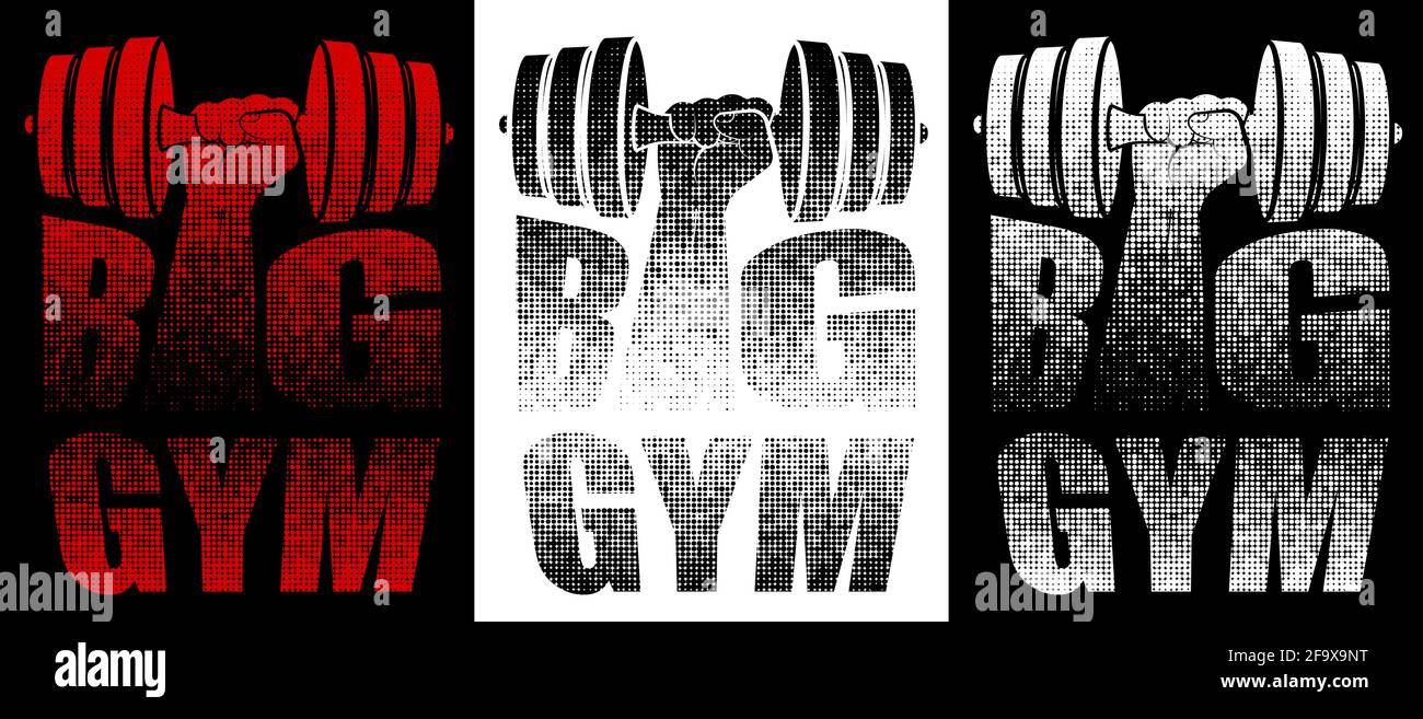 GYM or fitness emblem. Inscription with big gym name from dots with ...