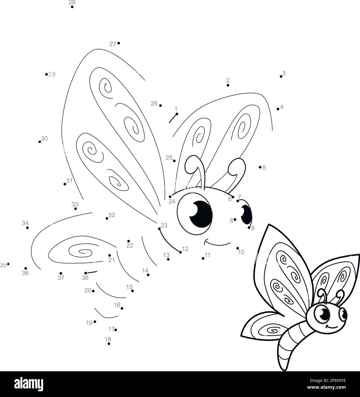 Dot to dot puzzle for children. Connect dots game. butterfly ...