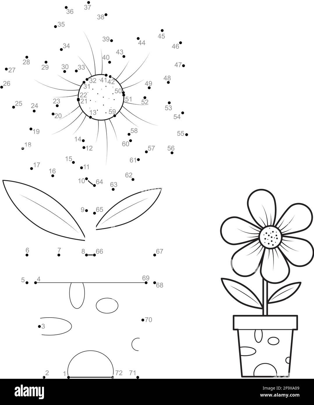Dot to dot puzzle for children. Connect dots game. potted flower ...