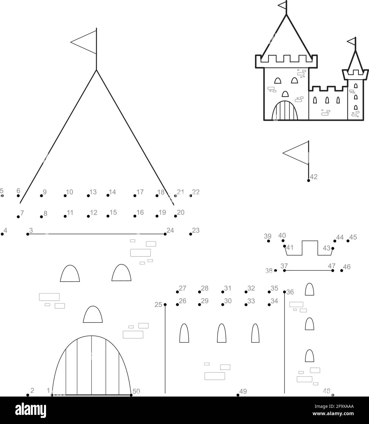 Dot to dot puzzle for children. Connect dots game. castle illustration ...