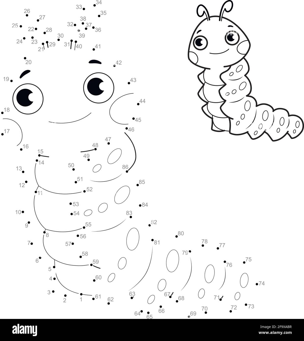 Dot to dot puzzle for children. Connect dots game. caterpillar ...