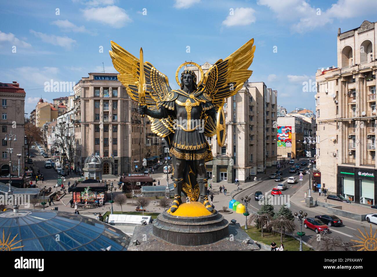 Kyiv, Ukraine - April 1, 2021: Statue of Saint Michael the Archangel ...