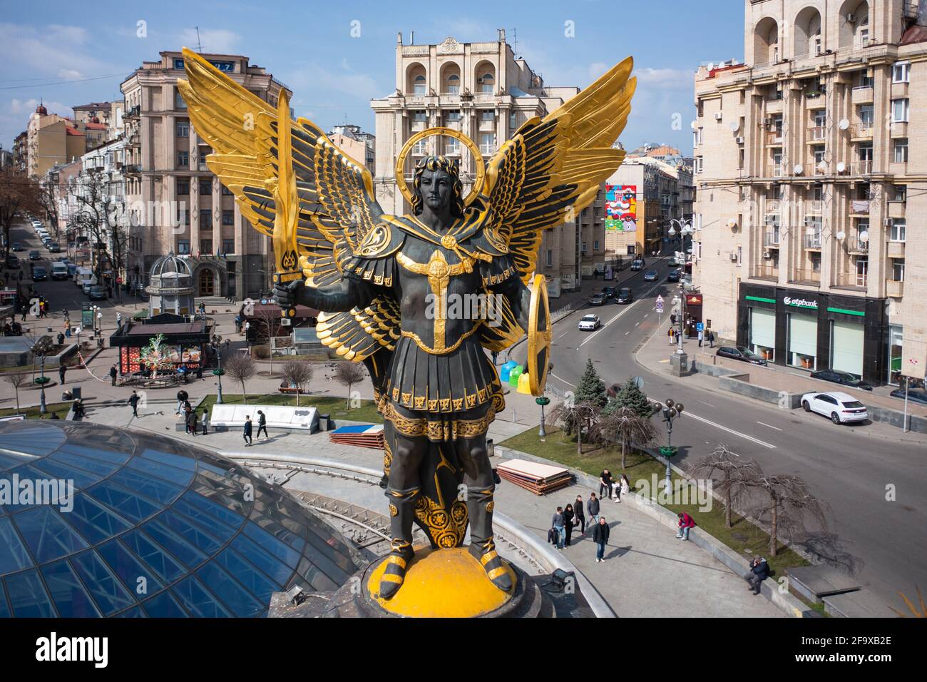 Kyiv, Ukraine - April 1, 2021: Statue of Saint Michael the Archangel ...