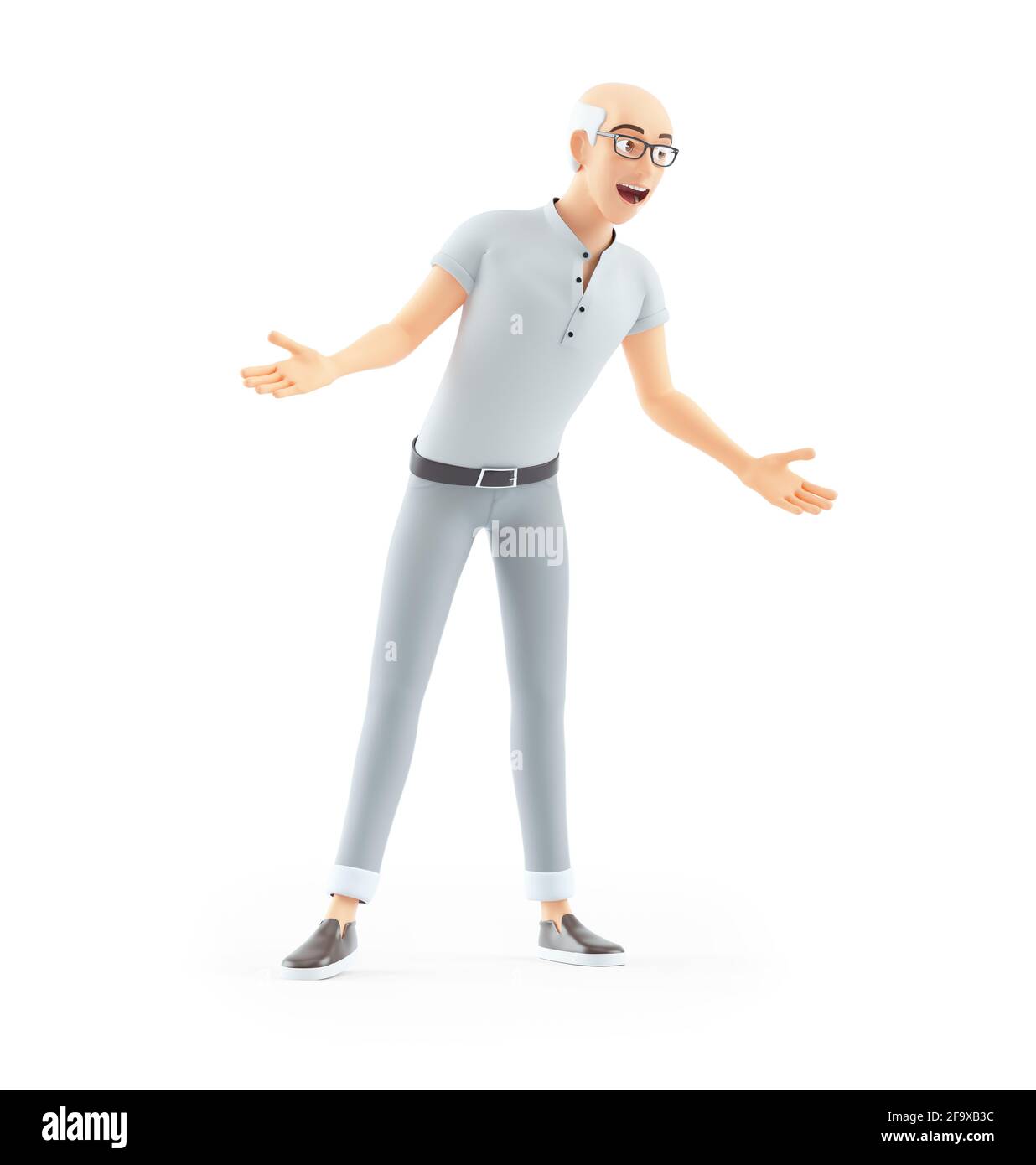 3d senior man surprise pose, illustration isolated on white background ...