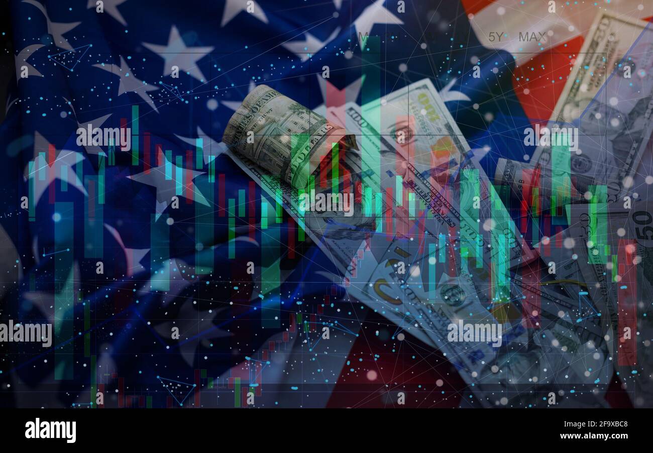 Stock Market Chart on american flag Background Stock Photo - Alamy